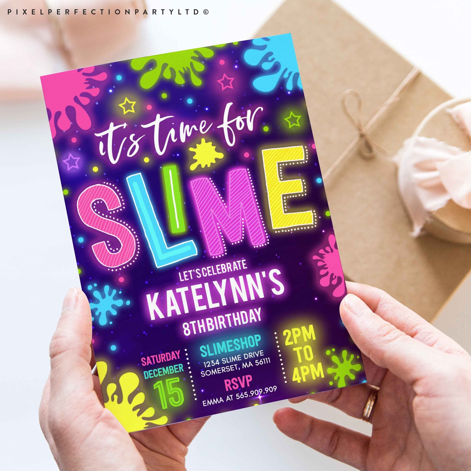 Editable Slime Invitation Glow Slime Invitation Neon Slime - Etsy