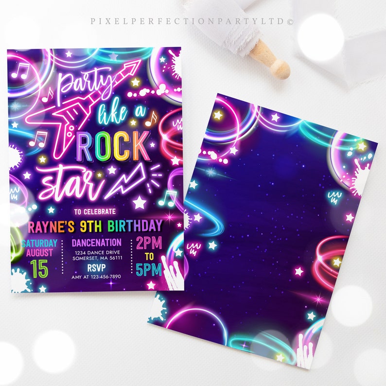 Editable Rock Star Birthday Party Invitation Neon Glow Party - Etsy