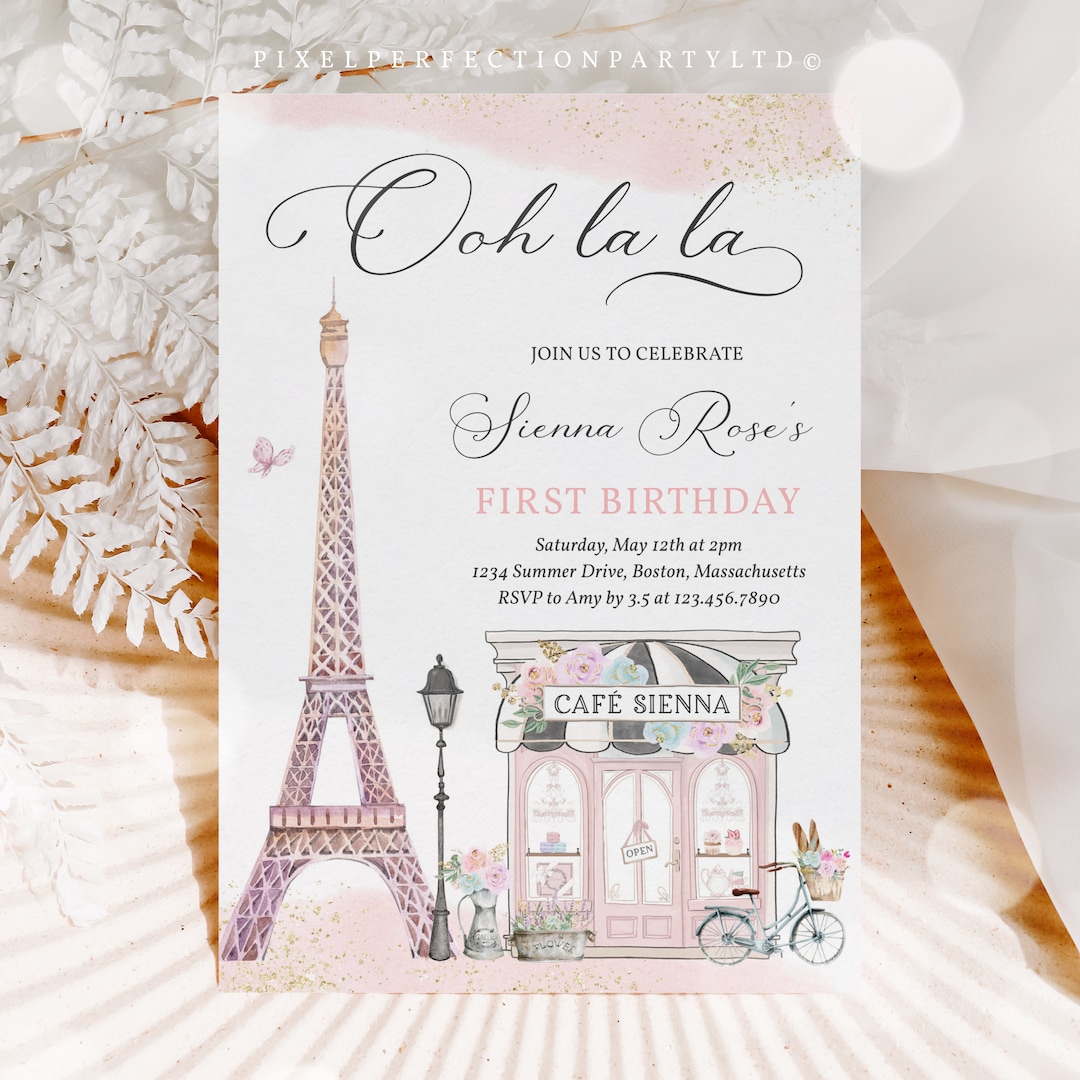 Editable Paris Birthday Party Invitation French Parisian Cafe Tea Party ...