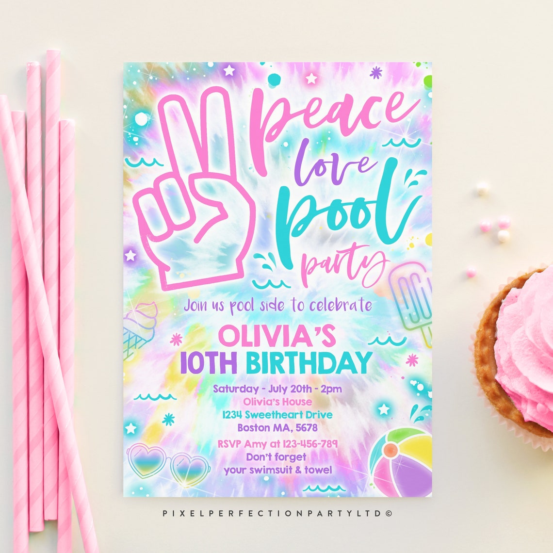 Editable Pool Party Invitation Girly Tie Dye Pool Party | Etsy