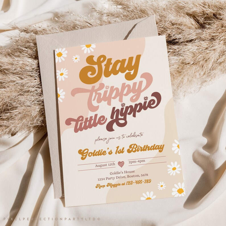 Editable Groovy Retro 1st Birthday Party Invitation Stay - Etsy