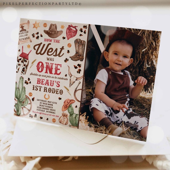 Editable How The West Was One Birthday Party Invitation Cowboy Birthday ...