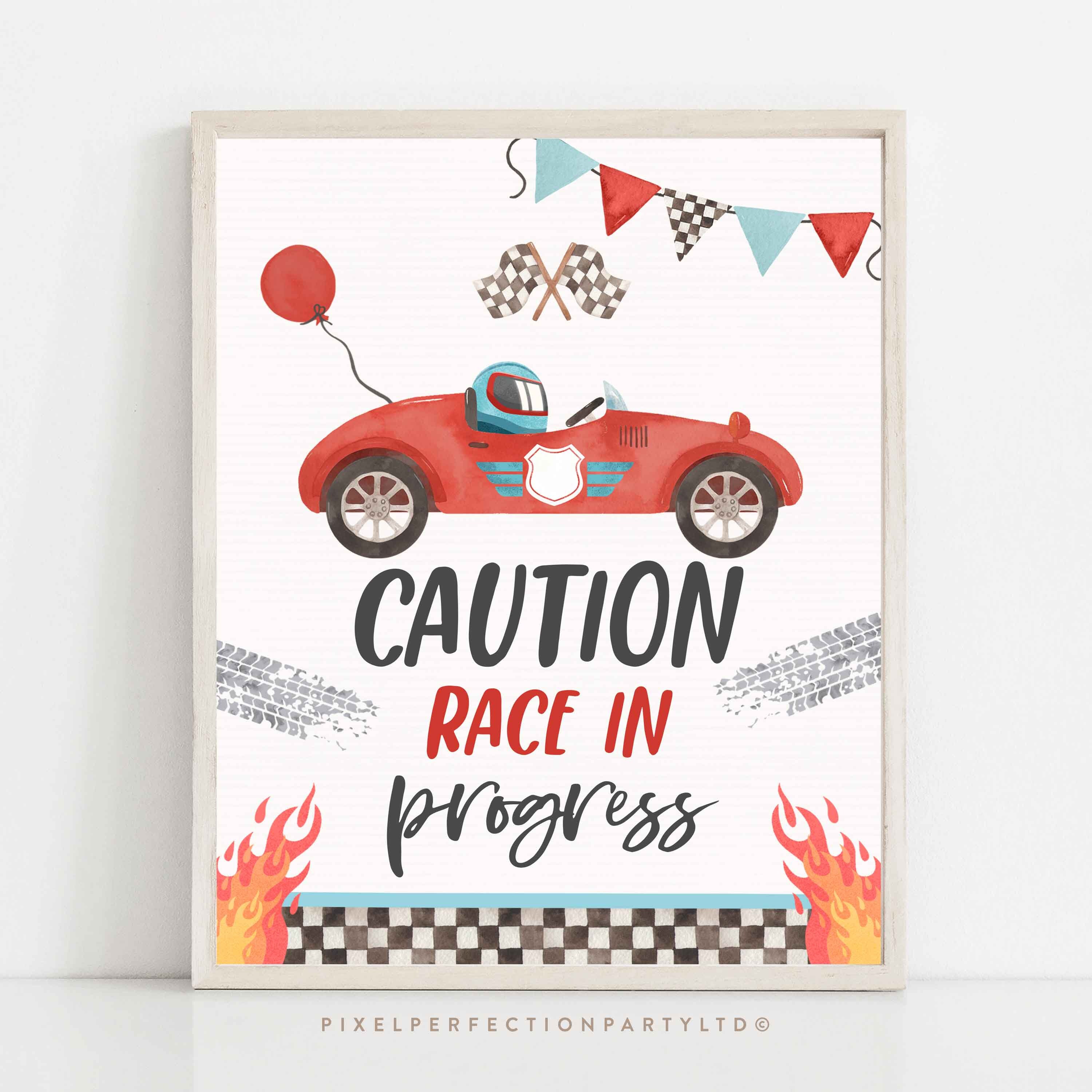 Caution Race in Progress Party Sign Race Car 2nd Birthday Two Fast 2 ...