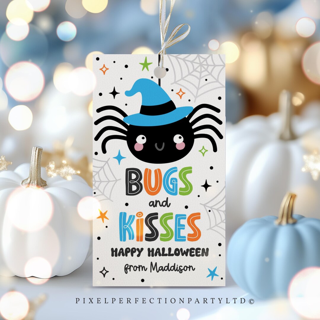 Editable Bugs and Kisses Halloween Gift Tag Spider Treat Tag Trick or ...