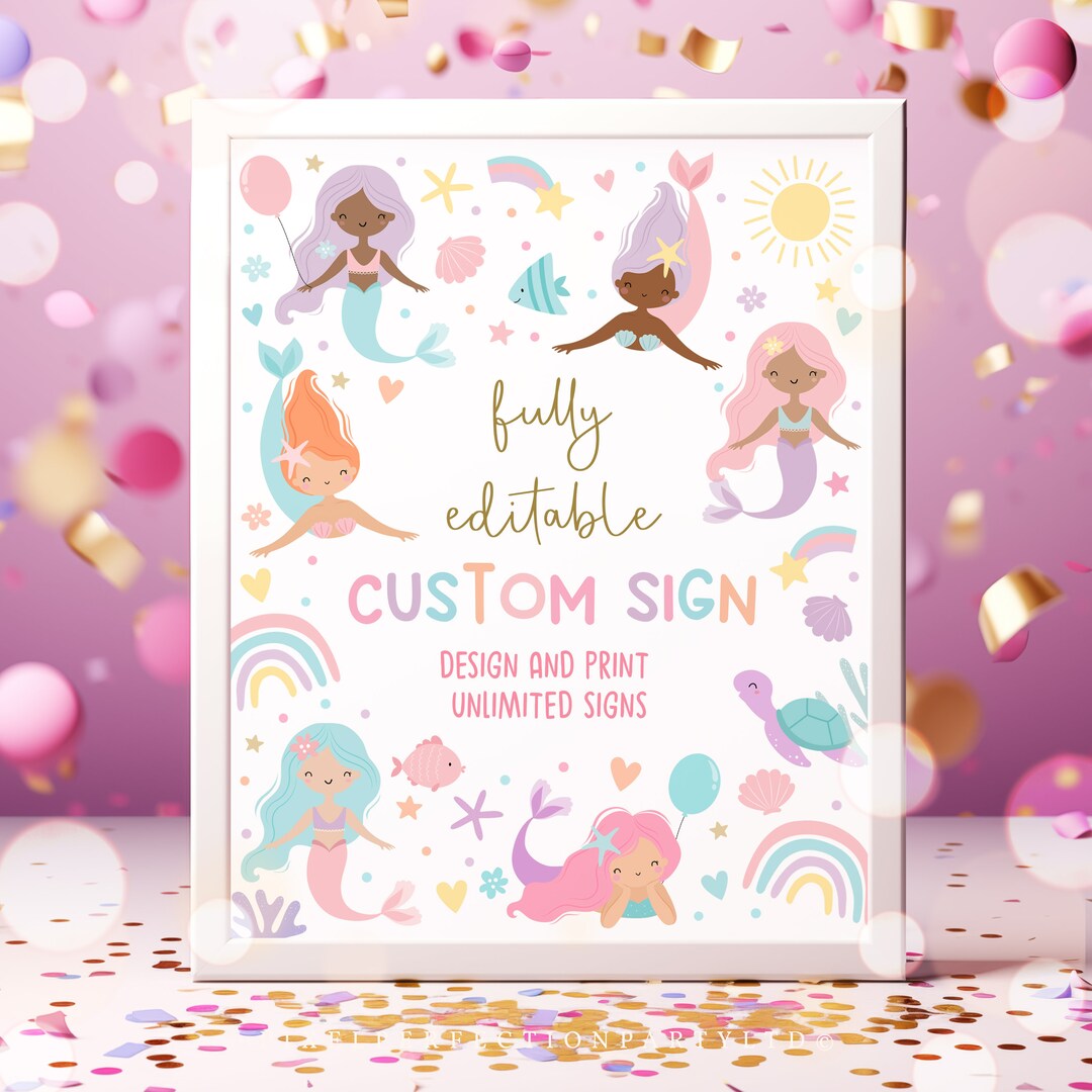 Fully Editable Mermaid Custom Sign Oneder the Sea Two the Sea Under the ...