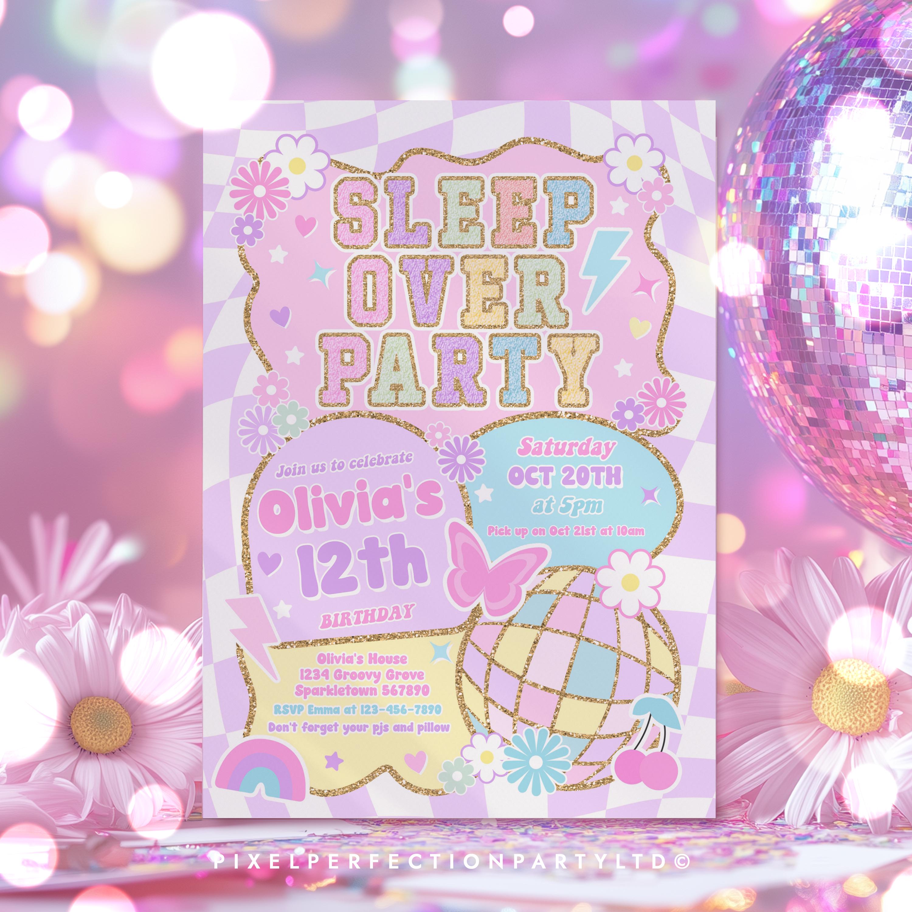 Editable Sleepover Birthday Party Invitation Preppy Tween Teen Varsity ...