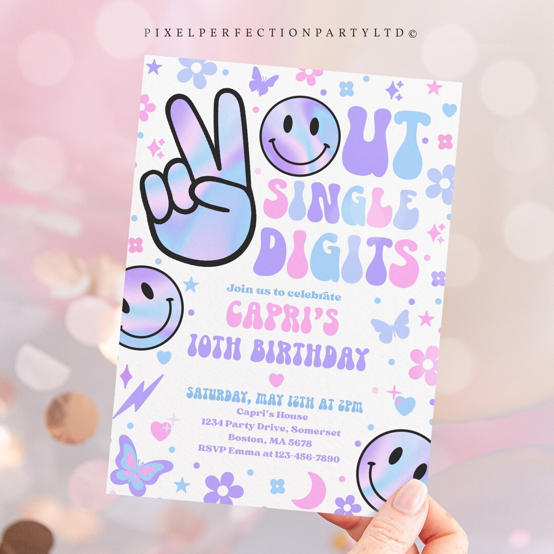 Editable Peace Out Single Digits Birthday Party Invitation - Etsy