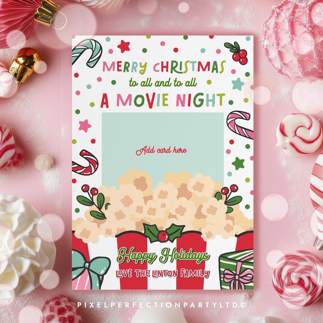 Editable Christmas Movie Night Gift Card Holder Merry Christmas to All ...