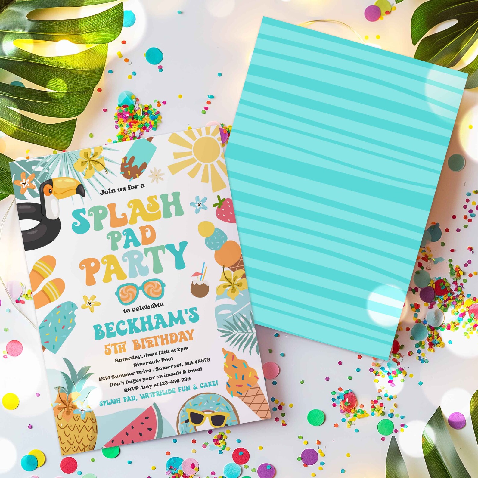 Editable Splash Pad Birthday Party Invitation Tropical Splish Splash ...