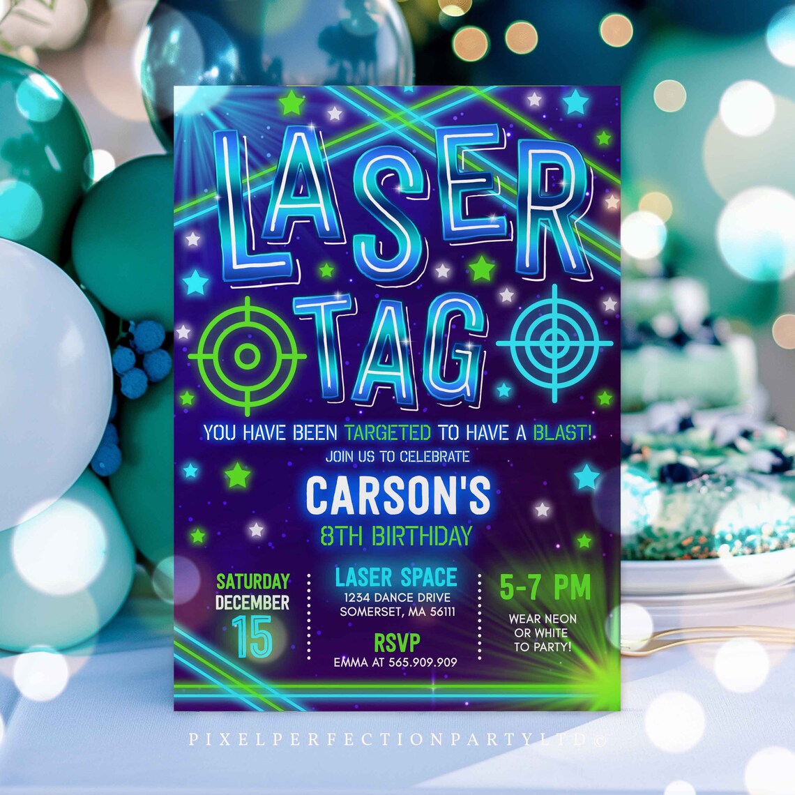 Editable Laser Tag Invitation Neon Laser Tag Birthday Invitation Glow ...