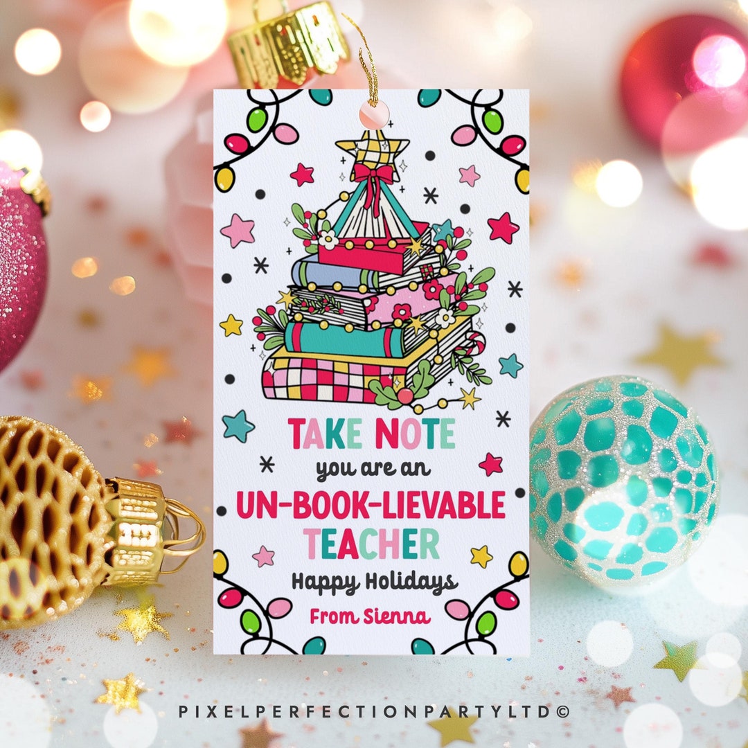 Editable Book Christmas Gift Tag Teacher Book Tag Take Note ...