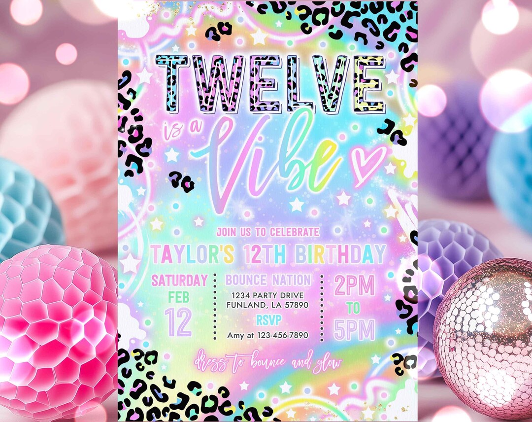 Editable Twelve is A Vibe 12th Birthday Party Invitation Twelve is A ...