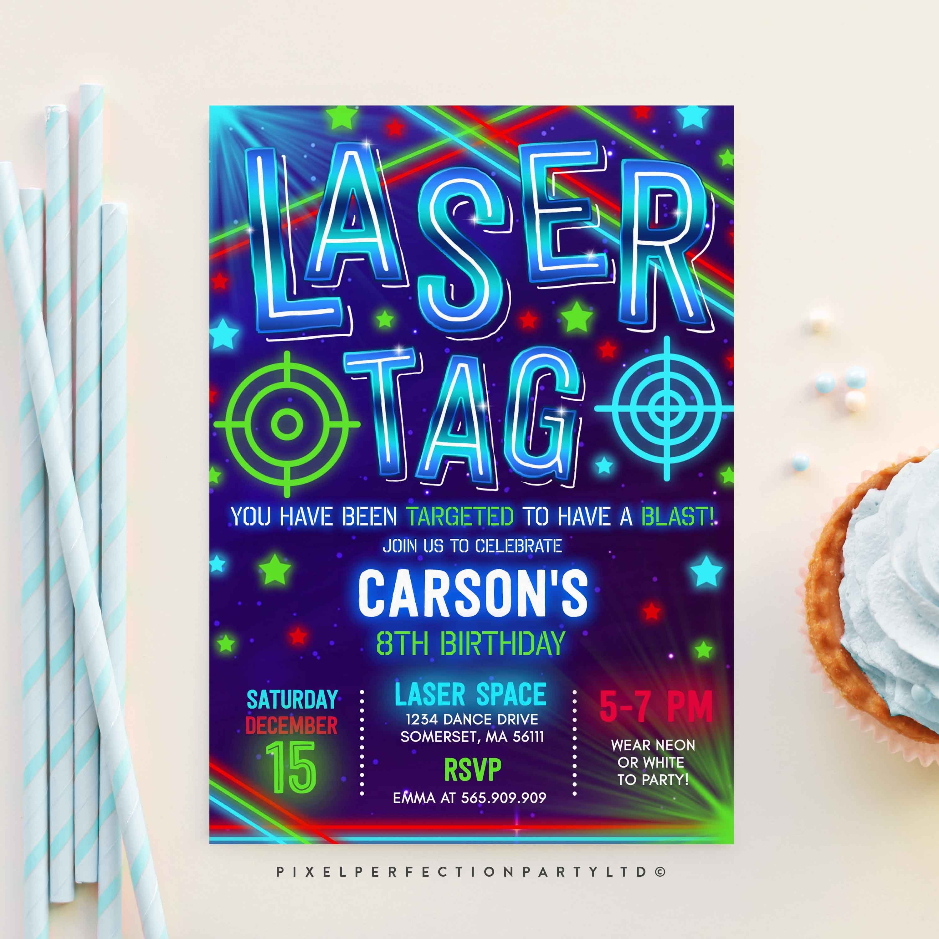 Editable Laser Tag Invitation Neon Laser Tag Birthday - Etsy UK