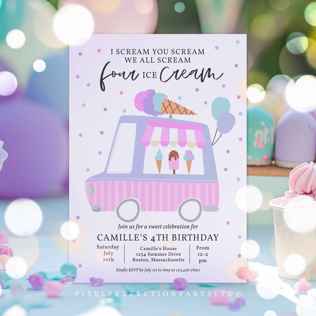 Editable I Scream You Scream We All Scream Four Ice Cream 4th Birthday ...