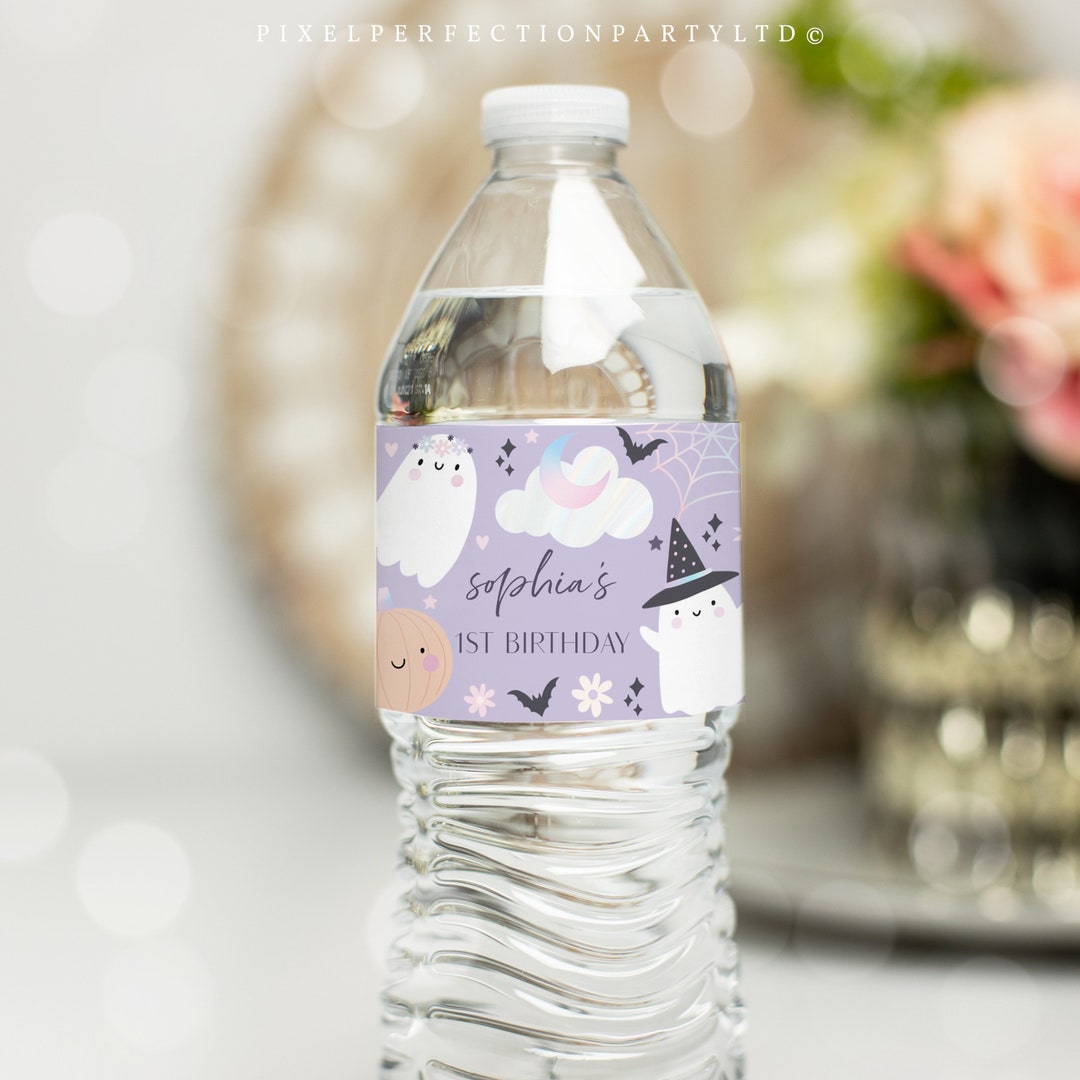 Editable Halloween Ghost Birthday Party Water Bottle Labels Spooky One ...