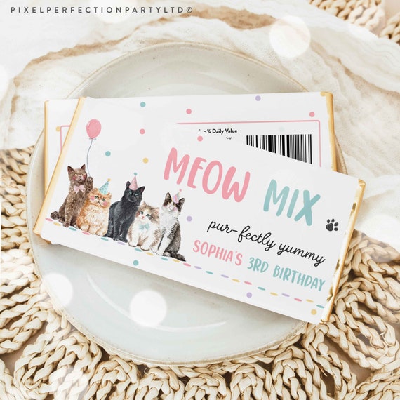 Editable Kitten Birthday Party Candy Bar Wrappers Calling All Paw-ty ...