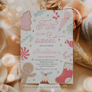 Editable Five is so Sweet Christmas Cookie 5th Birthday Party ...
