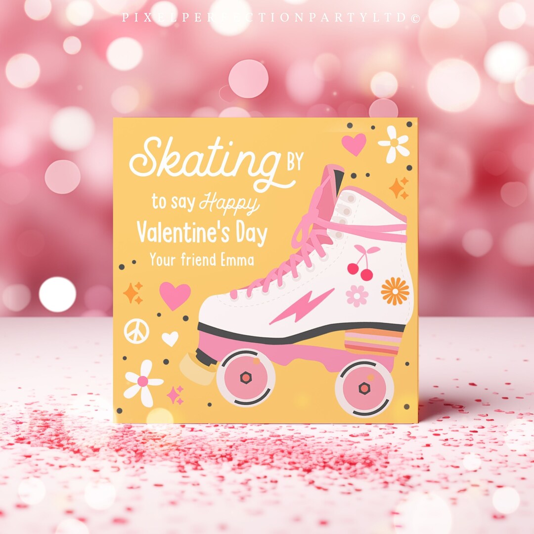 Editable Roller Skate Valentine's Day Gift Tag Skating by to Wish You A ...
