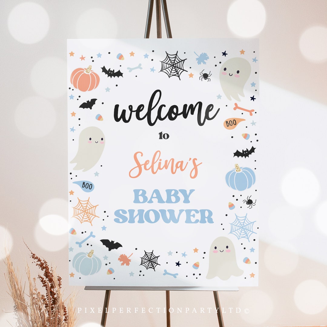 Editable Little Boo Baby Shower Welcome Sign Halloween Ghost Baby ...