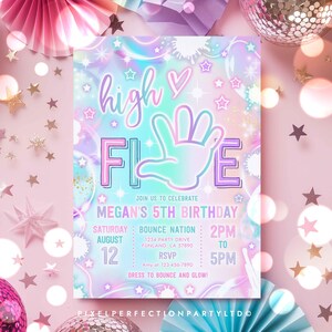 Editable High Five Birthday Party Invitation Neon Glow High Five Hi ...