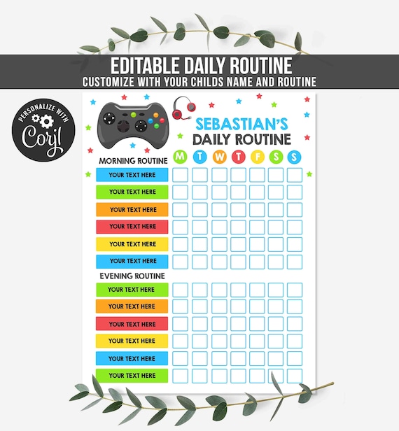Editable Video Game Daily Routine Chart Morning Evening Daily Routine ...