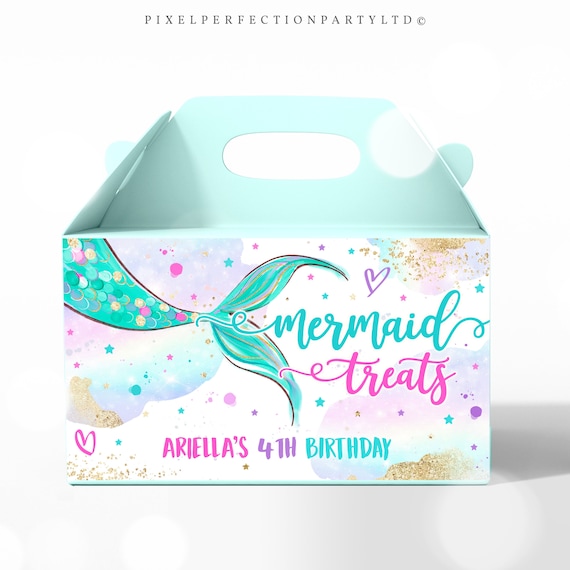 EDITABLE Mermaid Birthday Gable Box Labels Mermaid Treat Box Favors ...