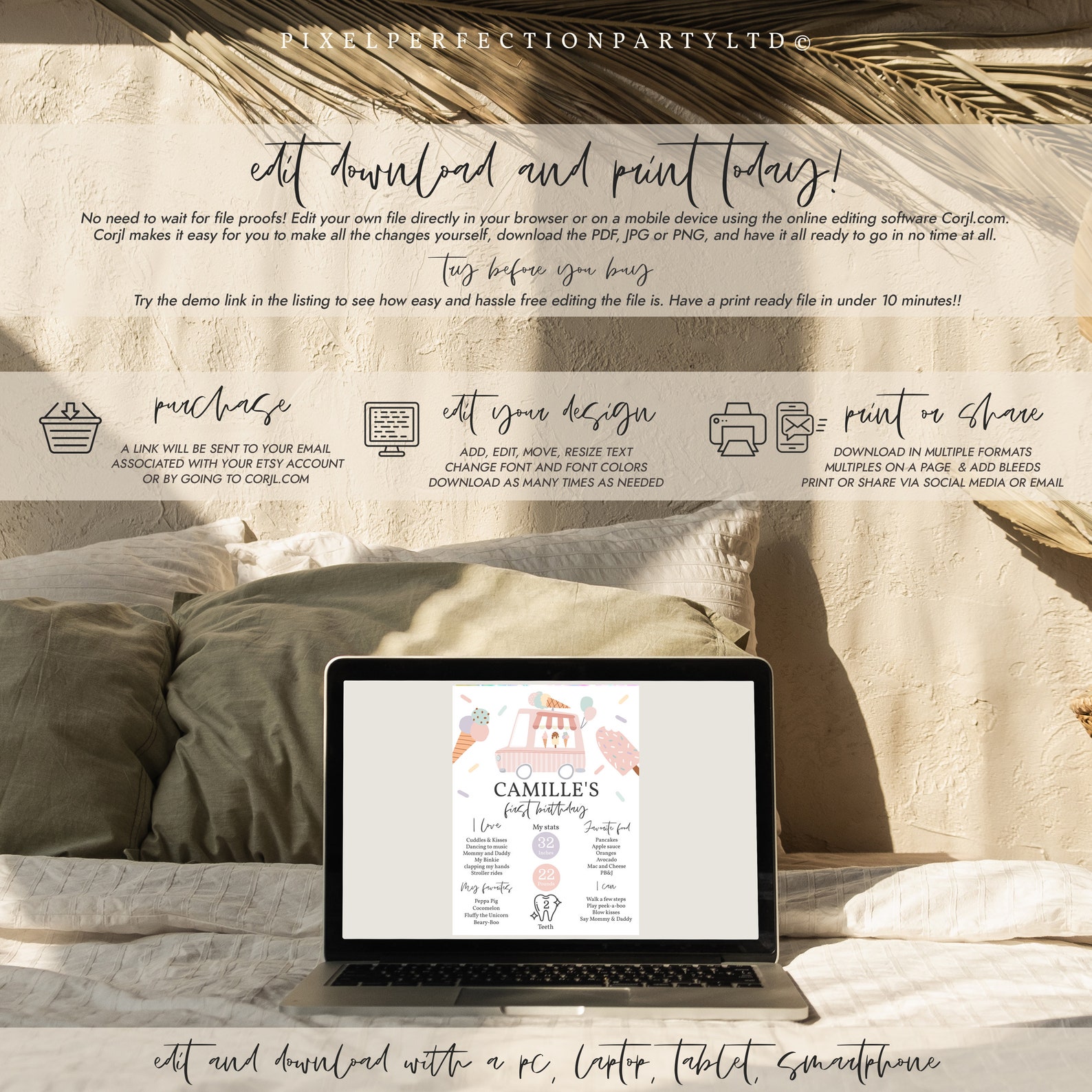 Editable One in the Sun 1st Birthday Milestone Poster Tropical Summer ...