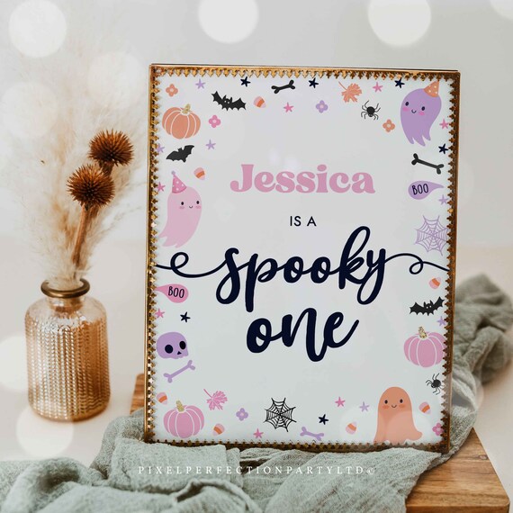Editable Cute Pink Halloween Ghost Party Sign Pink Ghost Spooky One ...