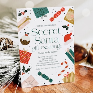 Editable Secret Santa Gift Exchange Invitation Santa Holiday - Etsy UK