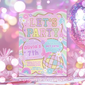 Editable Preppy Tween Teen Birthday Party Invitation Groovy Pink Wavy ...