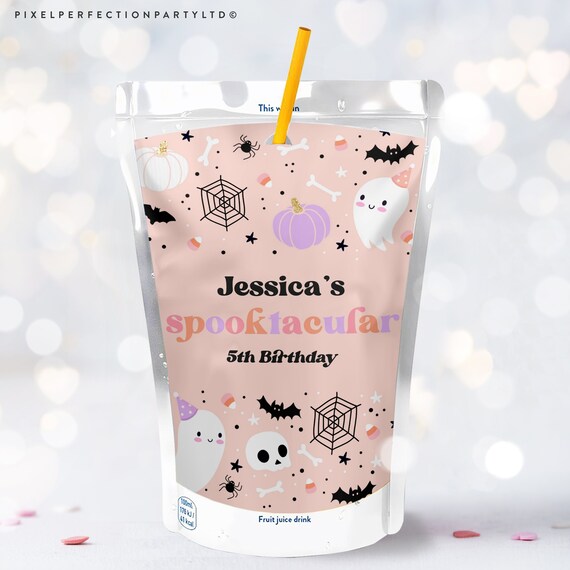 Editable Halloween Pink Ghost Capri Sun Labels Cute Spooky Pink Ghost ...