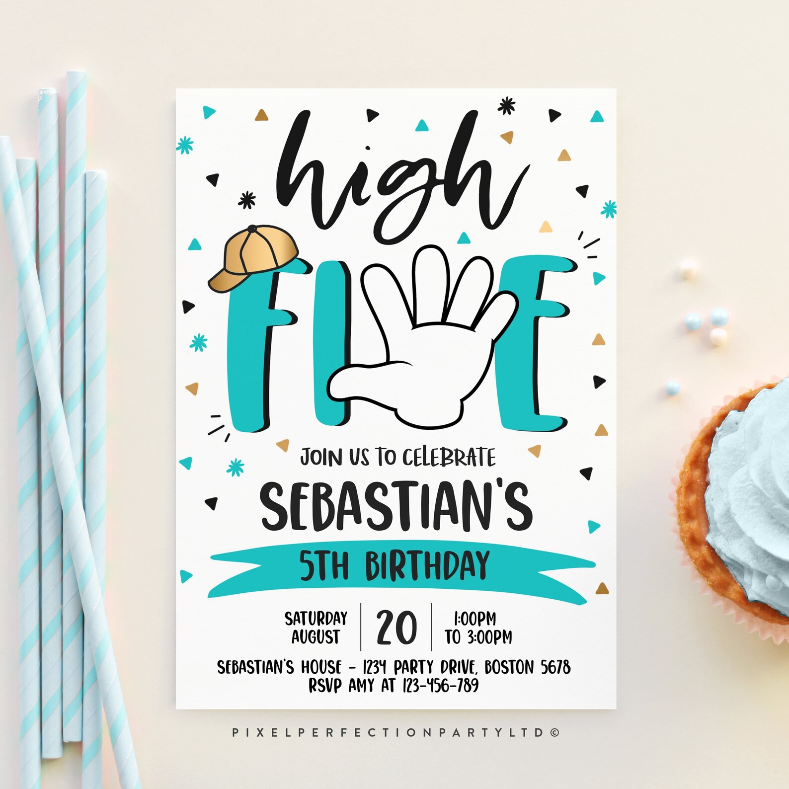 Editable High Five Birthday Party Invitation Hi Five 5th - Etsy UK