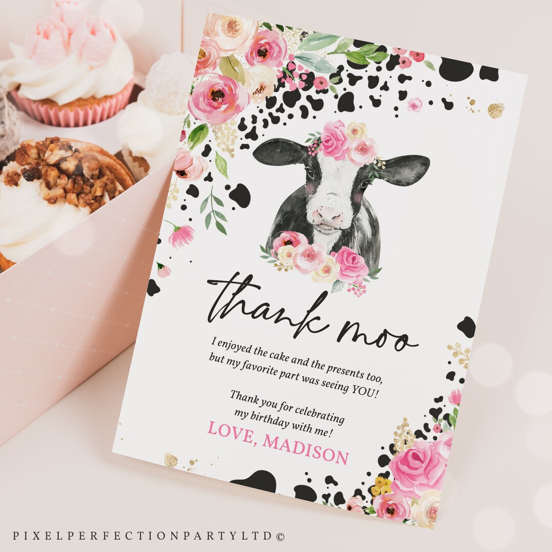 Editable Cow Birthday Party Thank You Card Holy Cow I'm One 1st ...