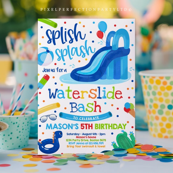 Water Slide Birthday Invitations Printable Pool Party