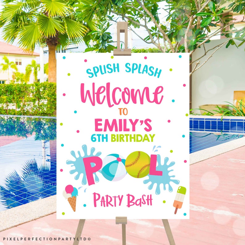 Editable Softball Pool Party Welcome Sign Girl Summer Pool - Etsy