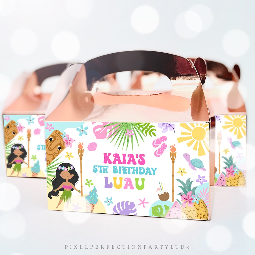 Editable Hawaiian Luau Birthday Party Gable Box Favor Label Pineapple ...