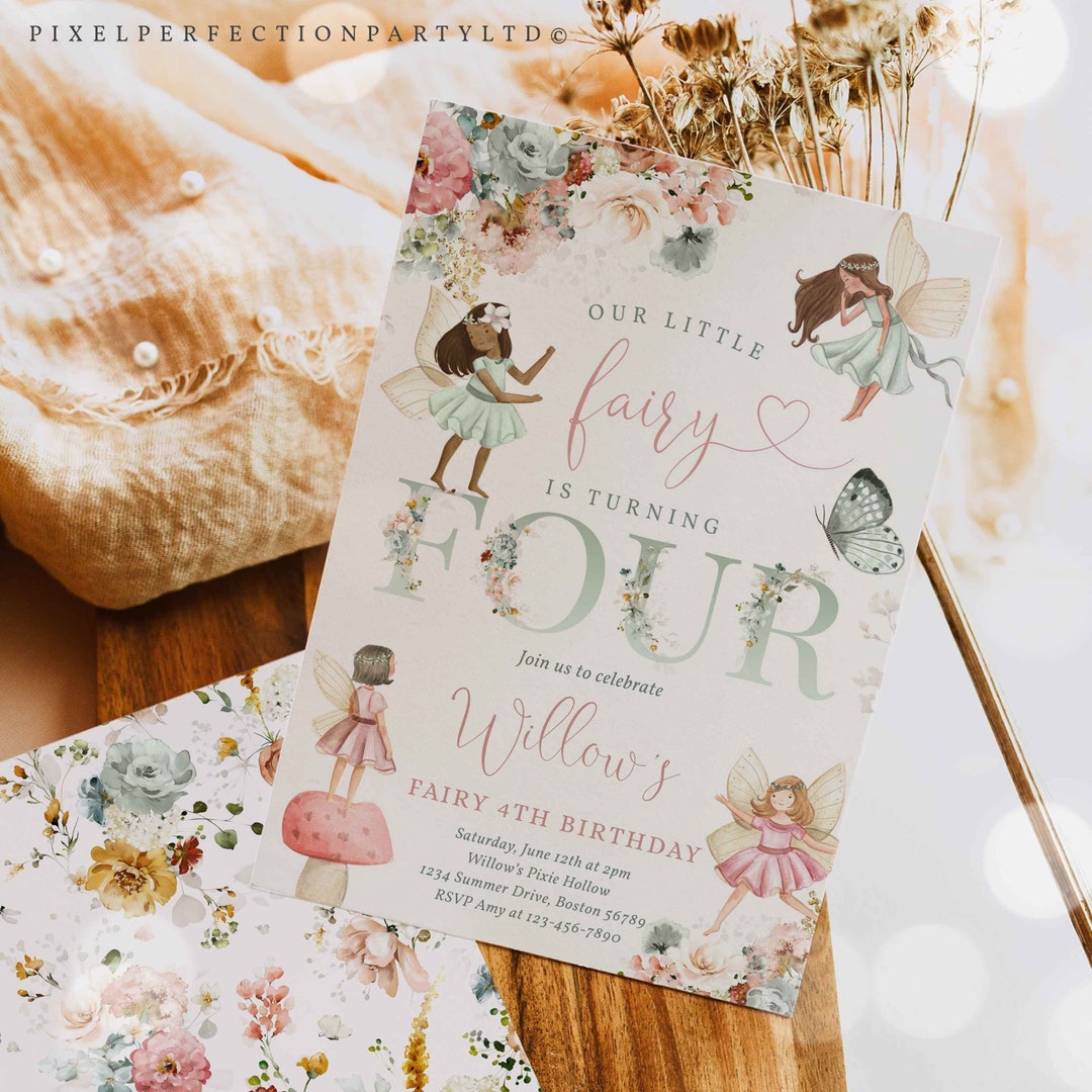 Editable Fairy Birthday Invitation Whimsical Wildflower Fairy 4th ...