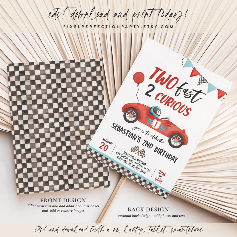 Editable Two Fast Birthday Invitation Two Fast Boy Race Car - Etsy