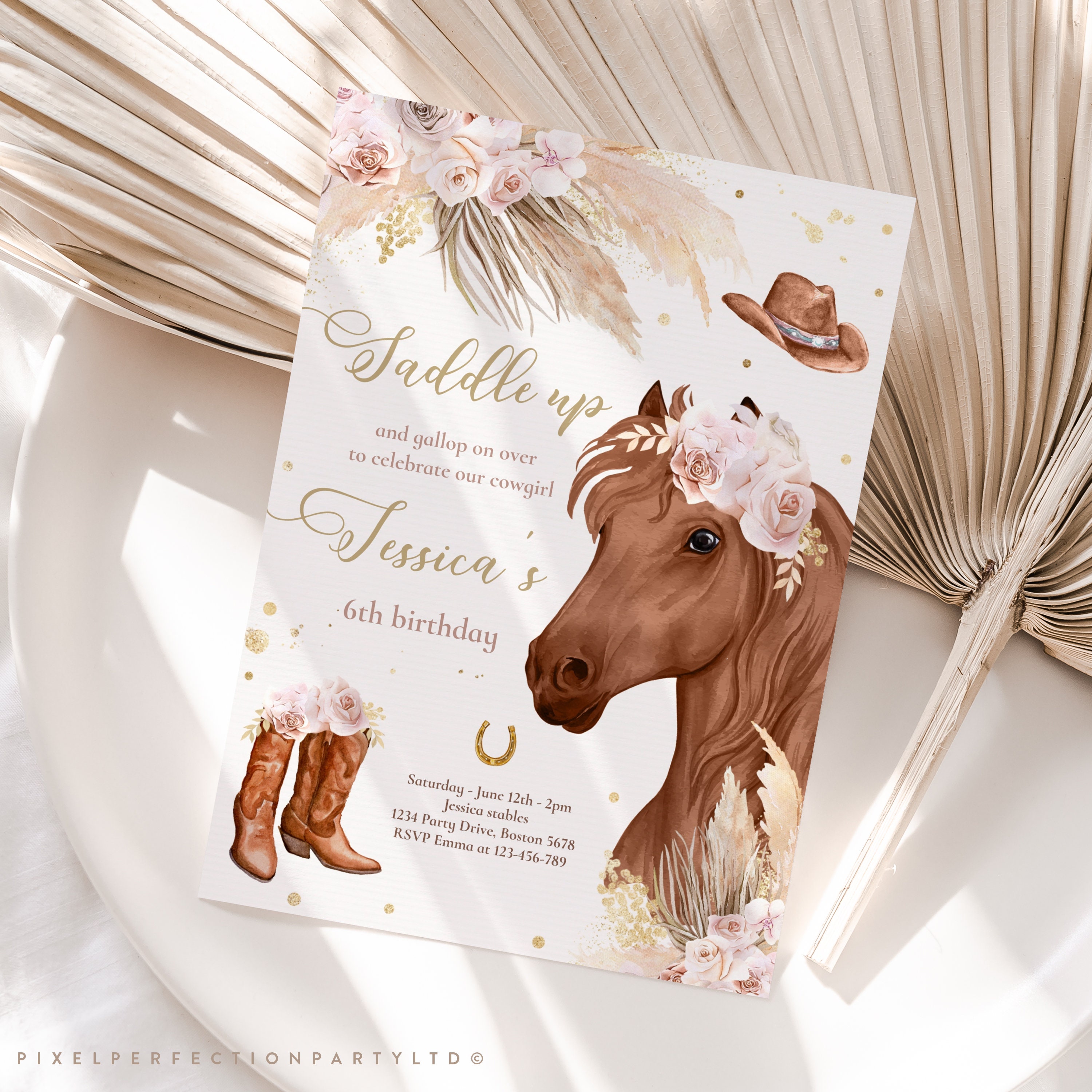 Editable Cowgirl Birthday Invitation Boho Horse Birthday Party | Etsy UK