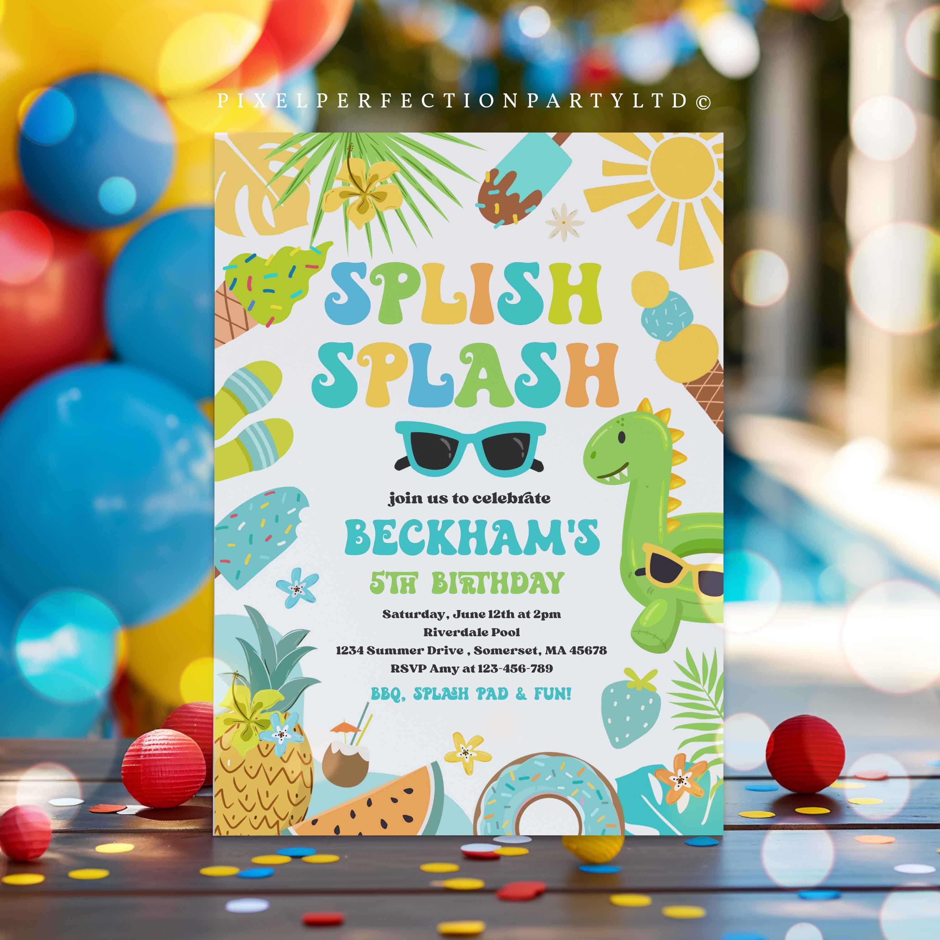 Editable Tropical Splish Splash Water Birthday Party Invitation Splash ...