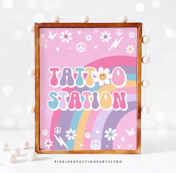 Groovy 70's Birthday Party Tattoo Station Sign Decor Sign Groovy One ...