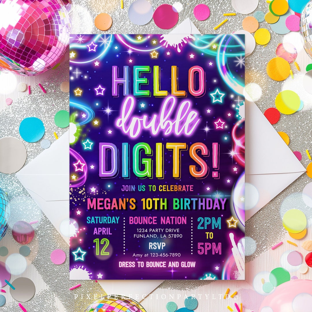 Editable Hello Double Digits 10th Birthday Party Invitation Hello ...