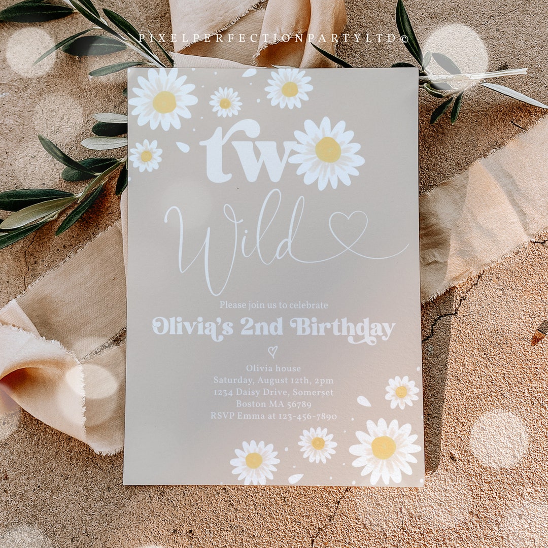 Editable Daisy Birthday Party Invitation Boho Daisy Two Wild - Etsy