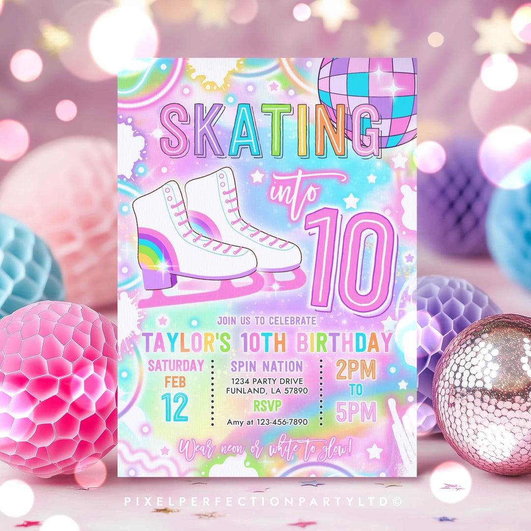 Editable Ice Skating 10th Birthday Party Invitation Skatin' Into Ten ...