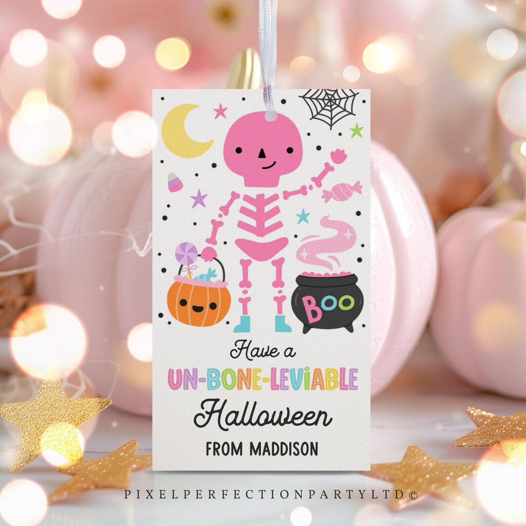 Editable Halloween Skeleton Gift Tag Halloween Trick or Treat Party ...
