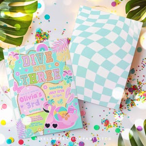 Editable Preppy 3rd Birthday Pool Party Invitation Varsity Girl Fashion ...