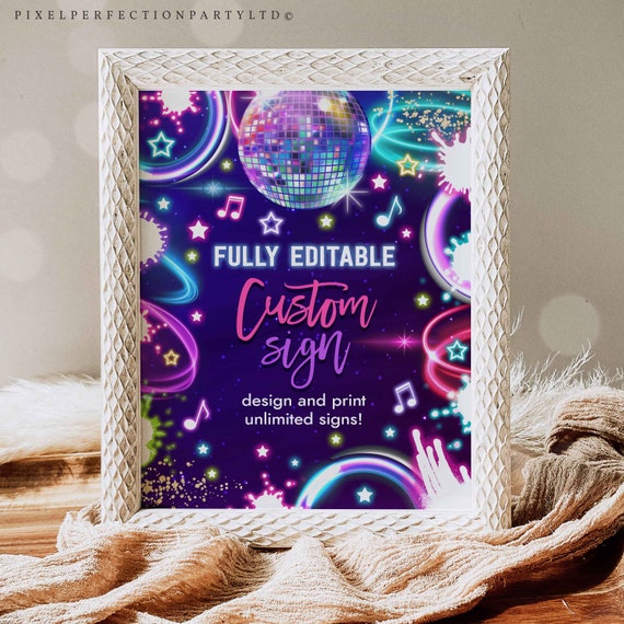 Editable Dance Party Custom Sign Neon Glow Dance Party Editable Sign ...