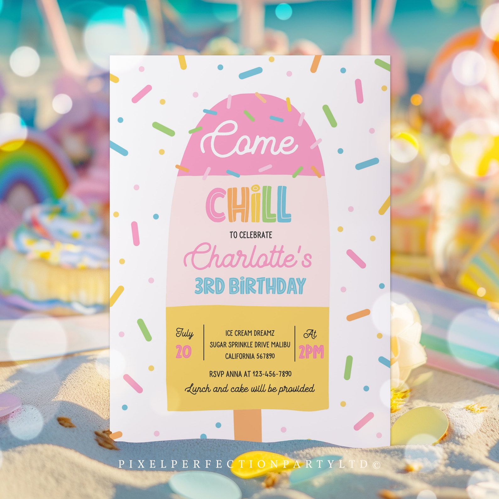 Editable Frozen Ice Pop Birthday Party Invitation Sweet Summer Freezer ...