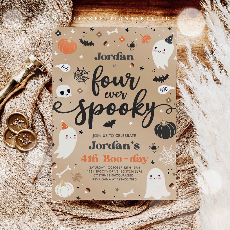 Editable Four Ever Spooky Halloween Ghost 4th Birthday Party - Etsy