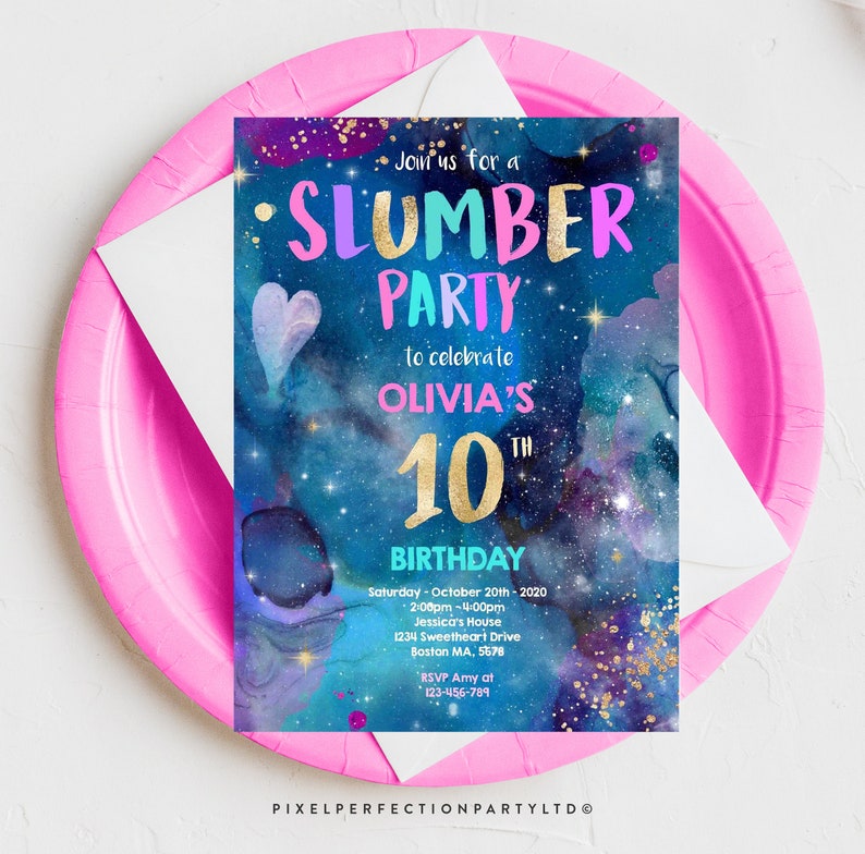 Editable Galaxy Birthday Party Invitation Galaxy Slumber Party | Etsy